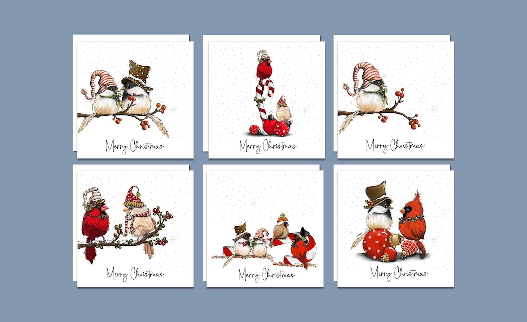 Pack of Six or Twelve Cute, Funny Bird Christmas Cards, Unique Handmade ...