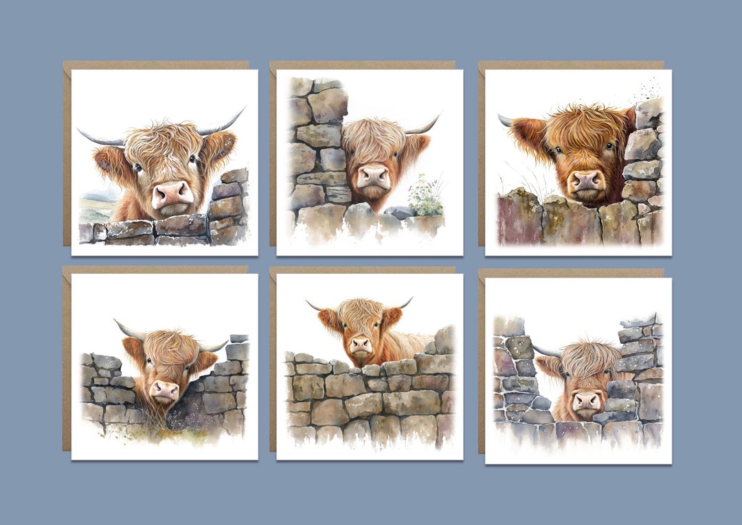 Beautiful Highland Cow Cards, Any Occasion Blank Unique Handmade ...