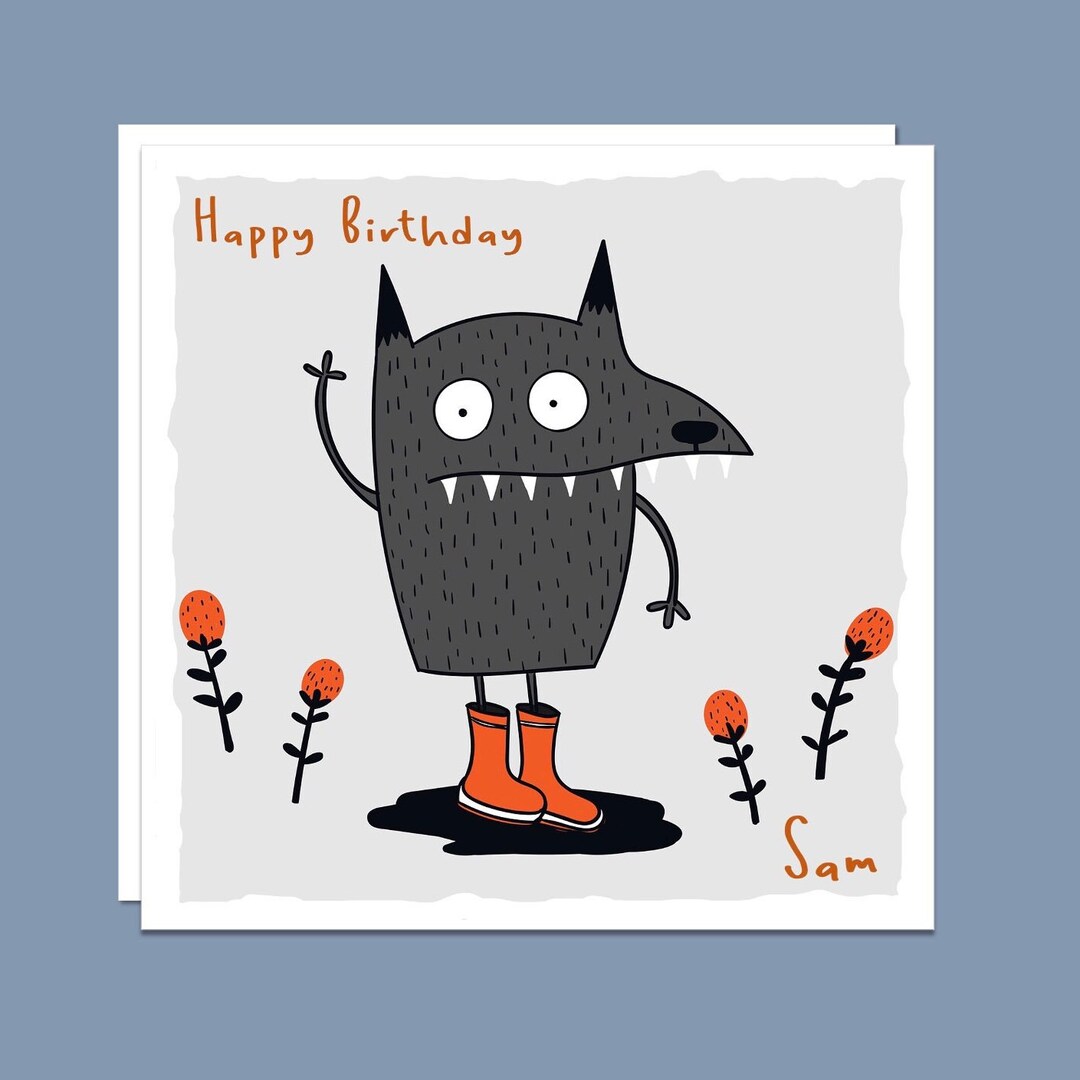 Happy Birthday Cute Unusual Monster in Wellies Greeting Card. - Etsy