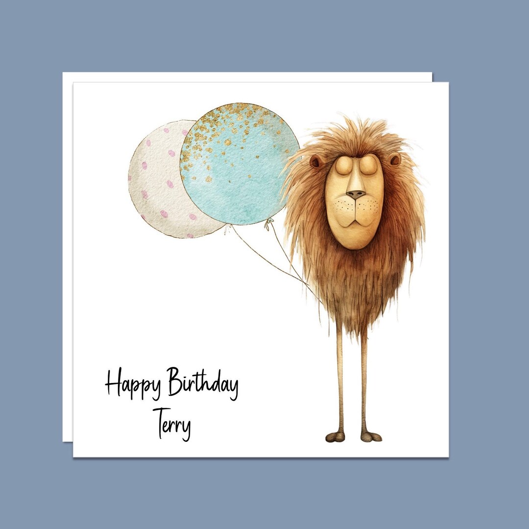 Happy Birthday Personalised Cute Lion Greeting Card. Handmade Unique ...