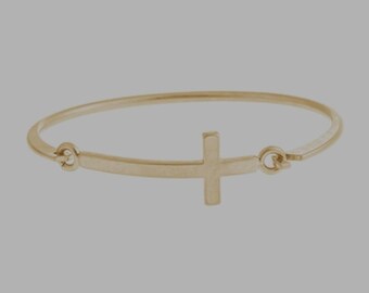 Gold Bangle Cross Bracelet - Etsy