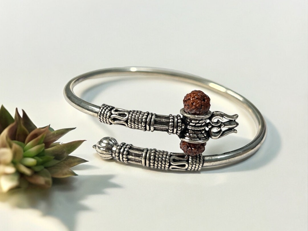 925 Sterling Silver Lord Shiva Trident Trishul Trishool Kada Handmade ...