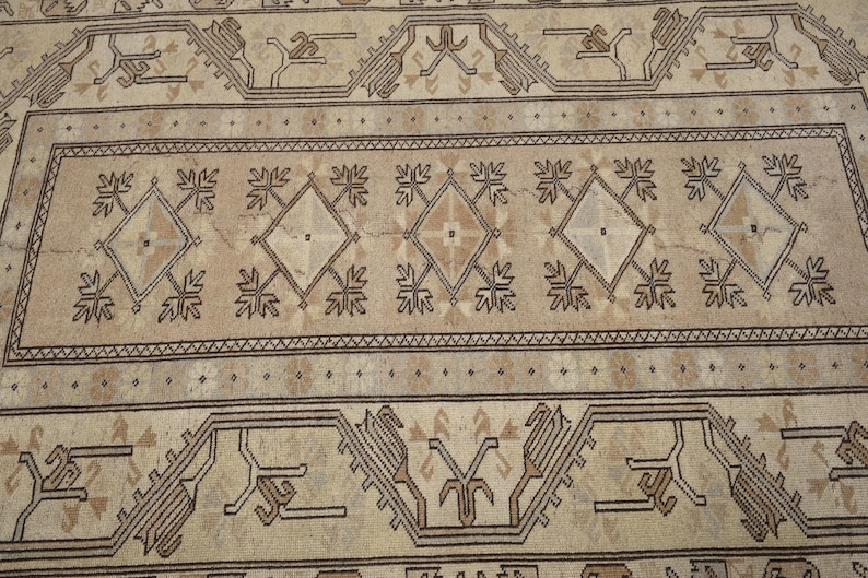 Vintage 3.9x6.8 Ft Rug, Area Turkish Rug, Beige Brown Ombré Wool Rug - Etsy
