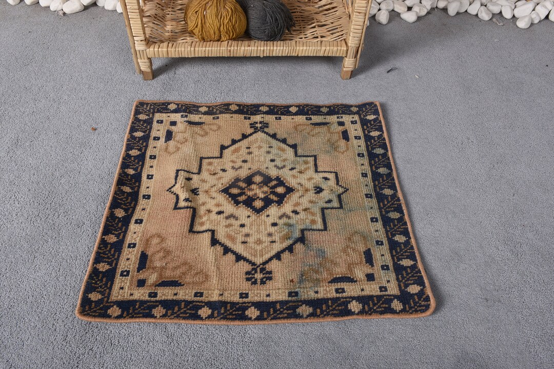 Small Rugs Turkish Vintage Antique for Car Mat 1.6x1.8 Ft Brown ...