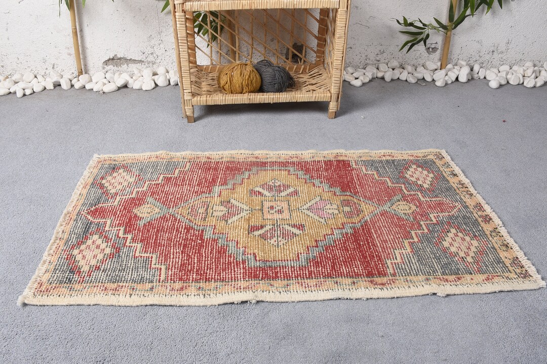 Vintage Rug Turkish Small Antique Rugs for Bathroom 1.8x3.3 Ft Red ...