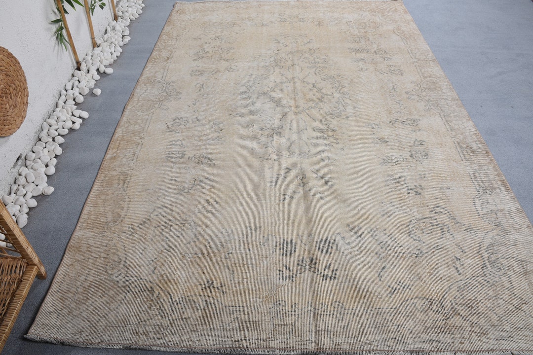 Vintage Rug Turkish Large Antique Rugs for Bedroom 5.9x8.9 Ft Beige ...