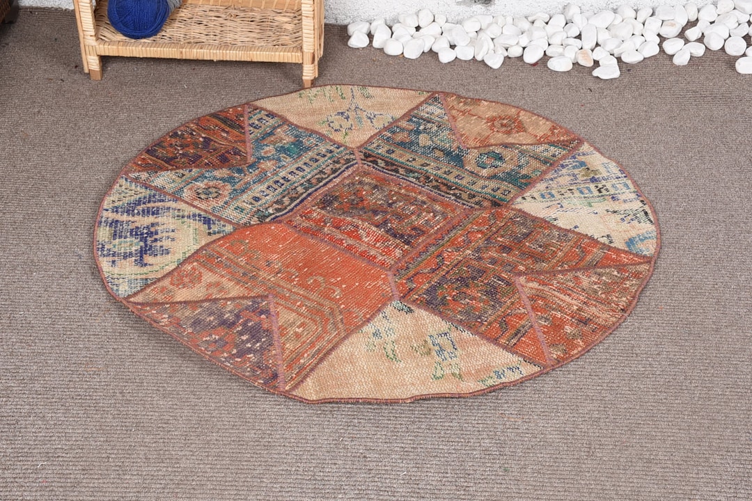 Round Rug, Small Rugs, Vintage Rug, Patchwork Rug, Antique Rug, Rugs ...