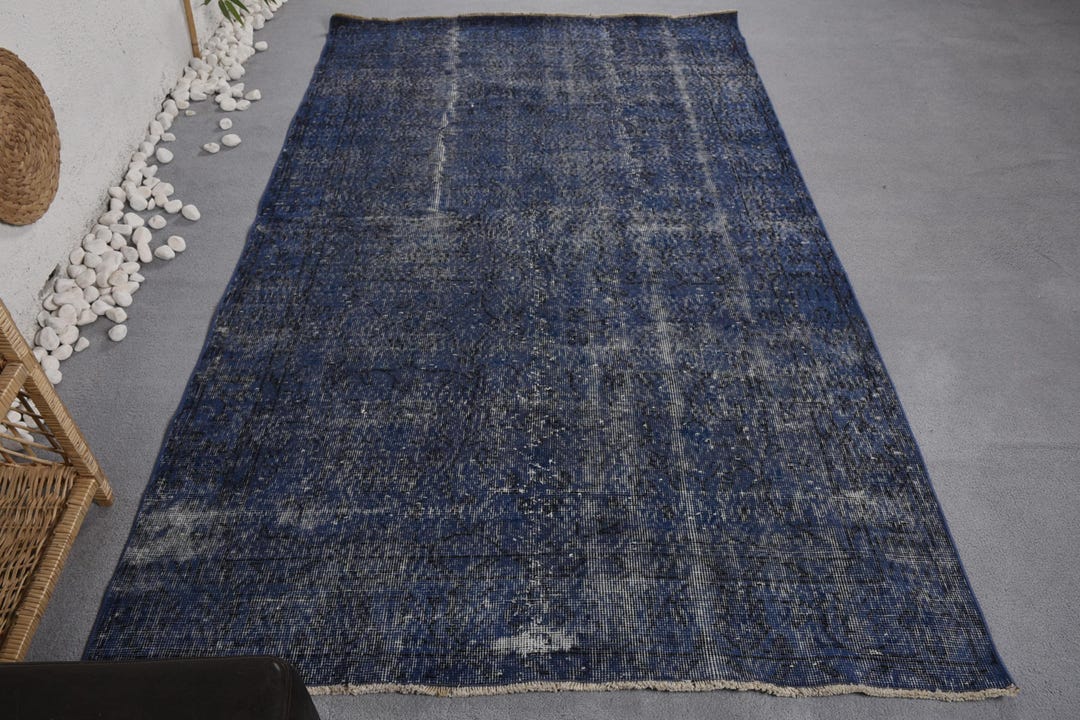 5x8 Handmade Blue Rug, Vintage Turkish Rug, Overdyed Anatolian Wool Rug ...