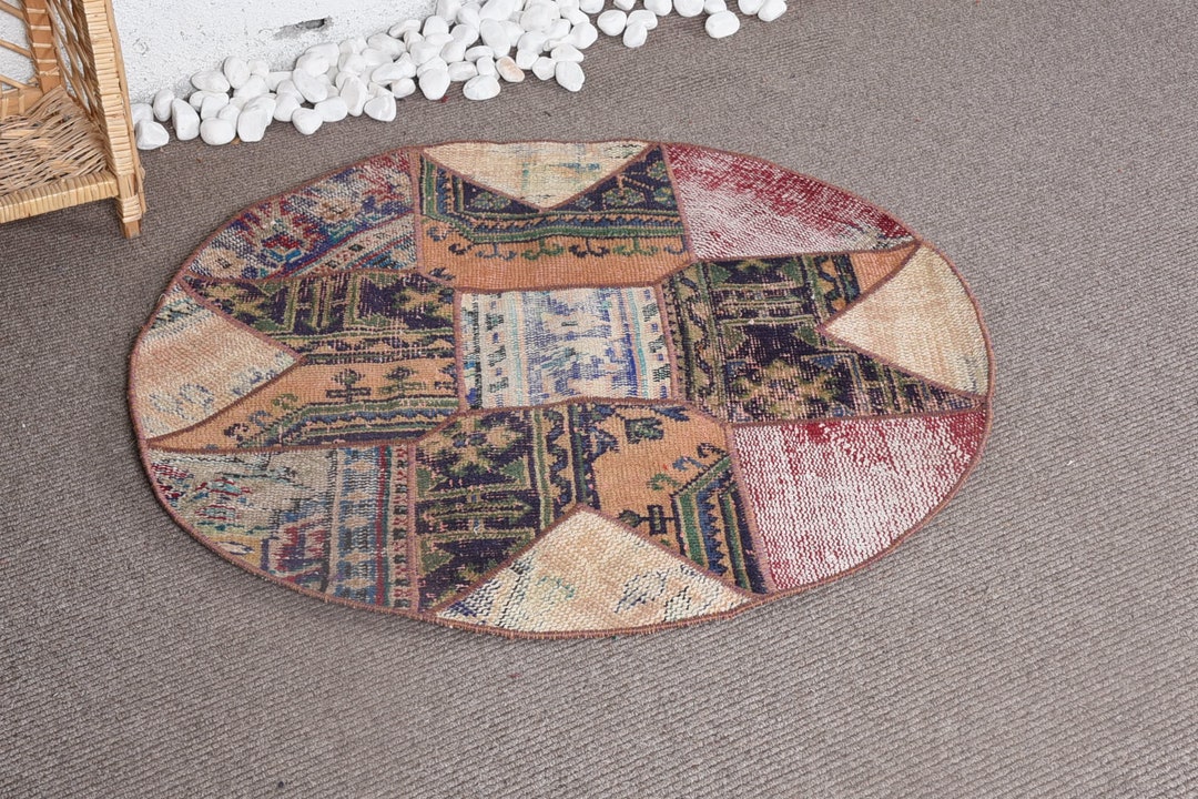 Round Rug, Small Rug, Vintage Rug, Turkish Rug, Patchwork Rug, Rugs for ...