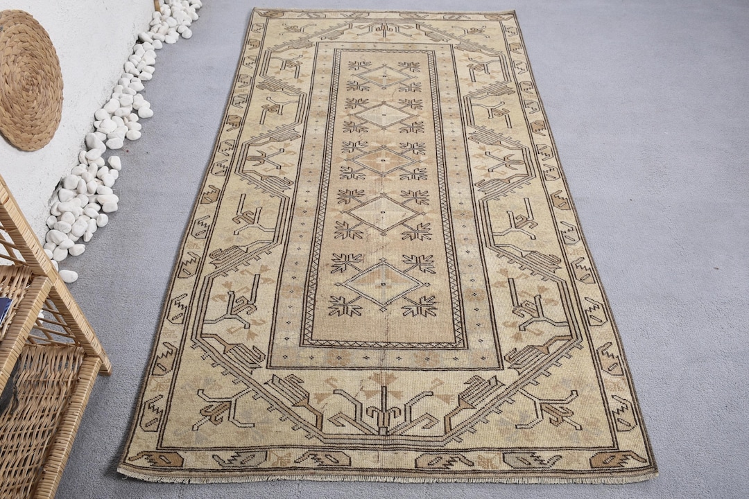Vintage 3.9x6.8 Ft Rug, Area Turkish Rug, Beige Brown Ombré Wool Rug - Etsy