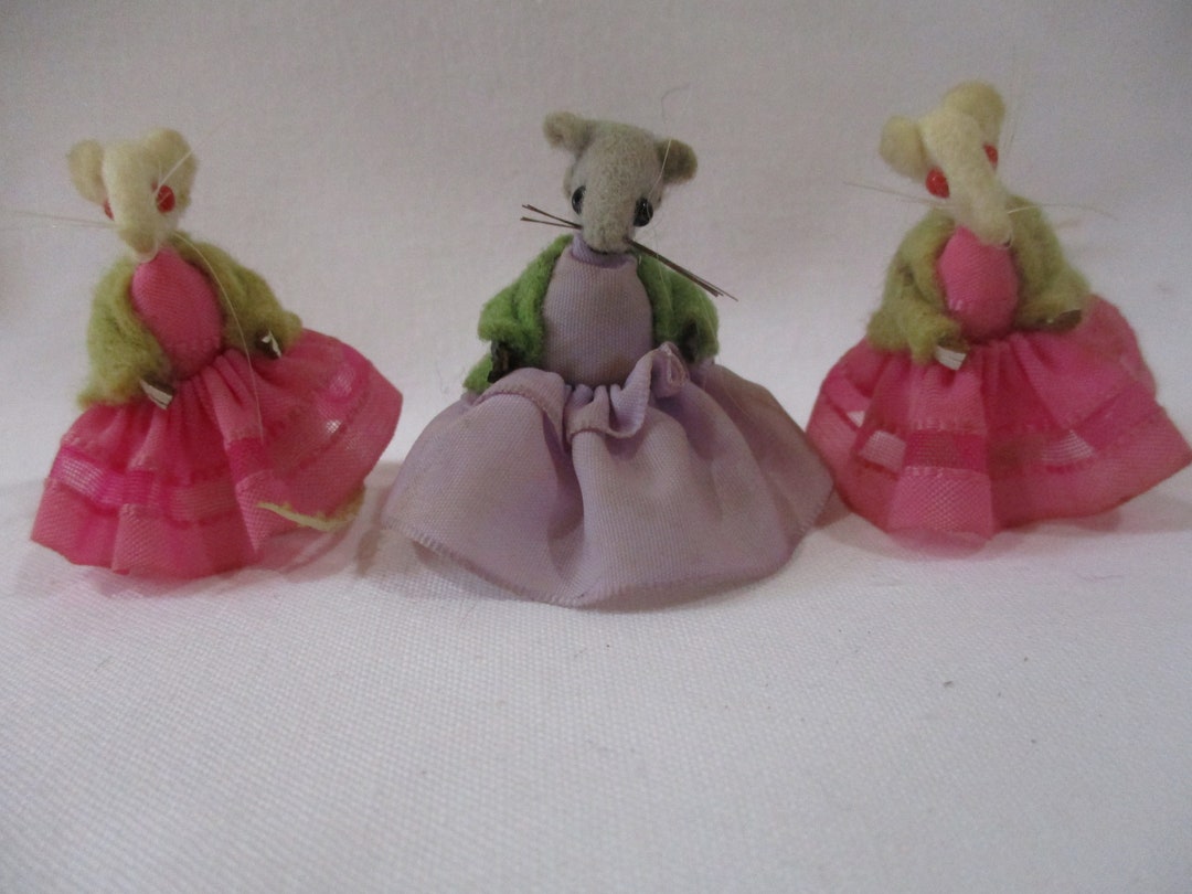 Vintage Handmade Miniature Felt Mice Set of 3 Girls - Etsy