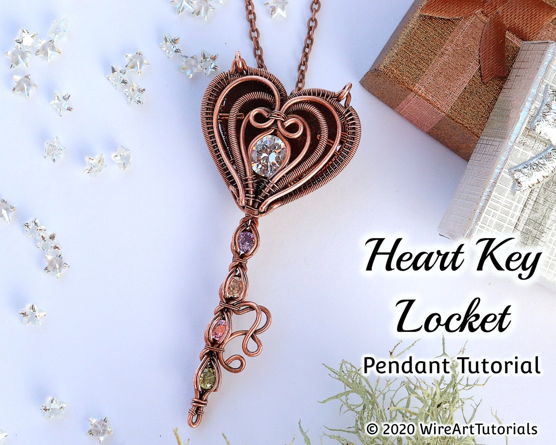 Wire Wrap Tutorial Heart Key Locket Pendantnecklace Crystal | Etsy