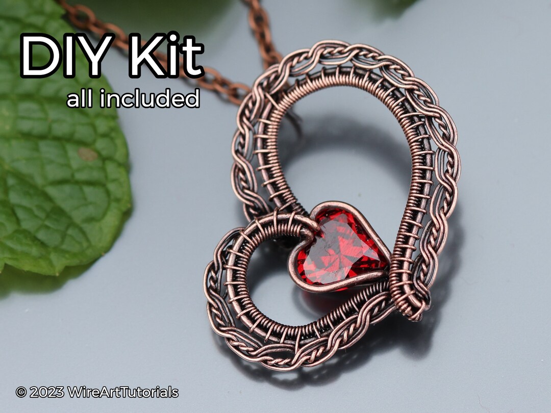 Full KIT Wire Wrap Heart Pendant, Weaving Tutorial, Diy Jewelry Making ...