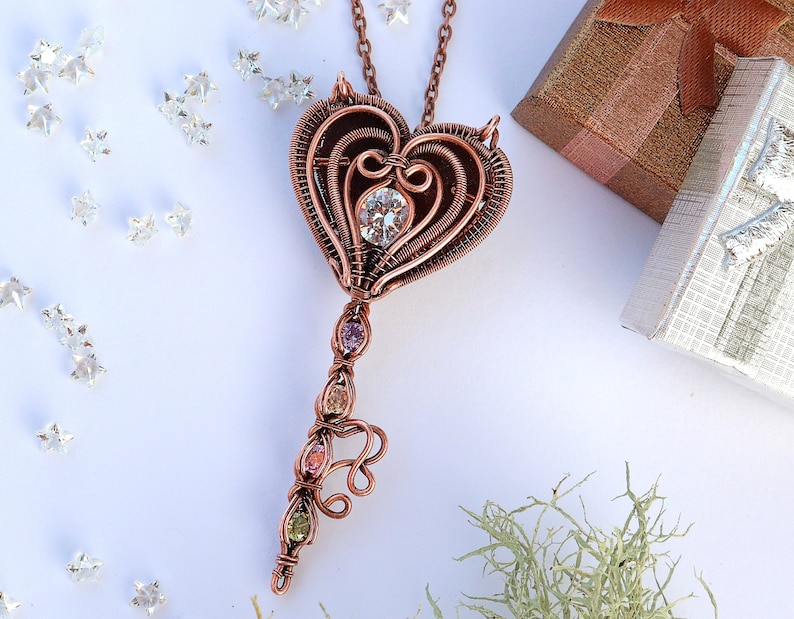 Wire Wrap Tutorial Heart Key Locket Pendantnecklace Crystal | Etsy