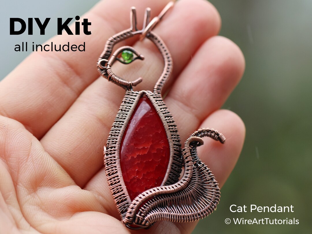 FULL KIT Cat Pendant, Wire Wrap, Weaving Tutorial, Diy Jewelry Making ...