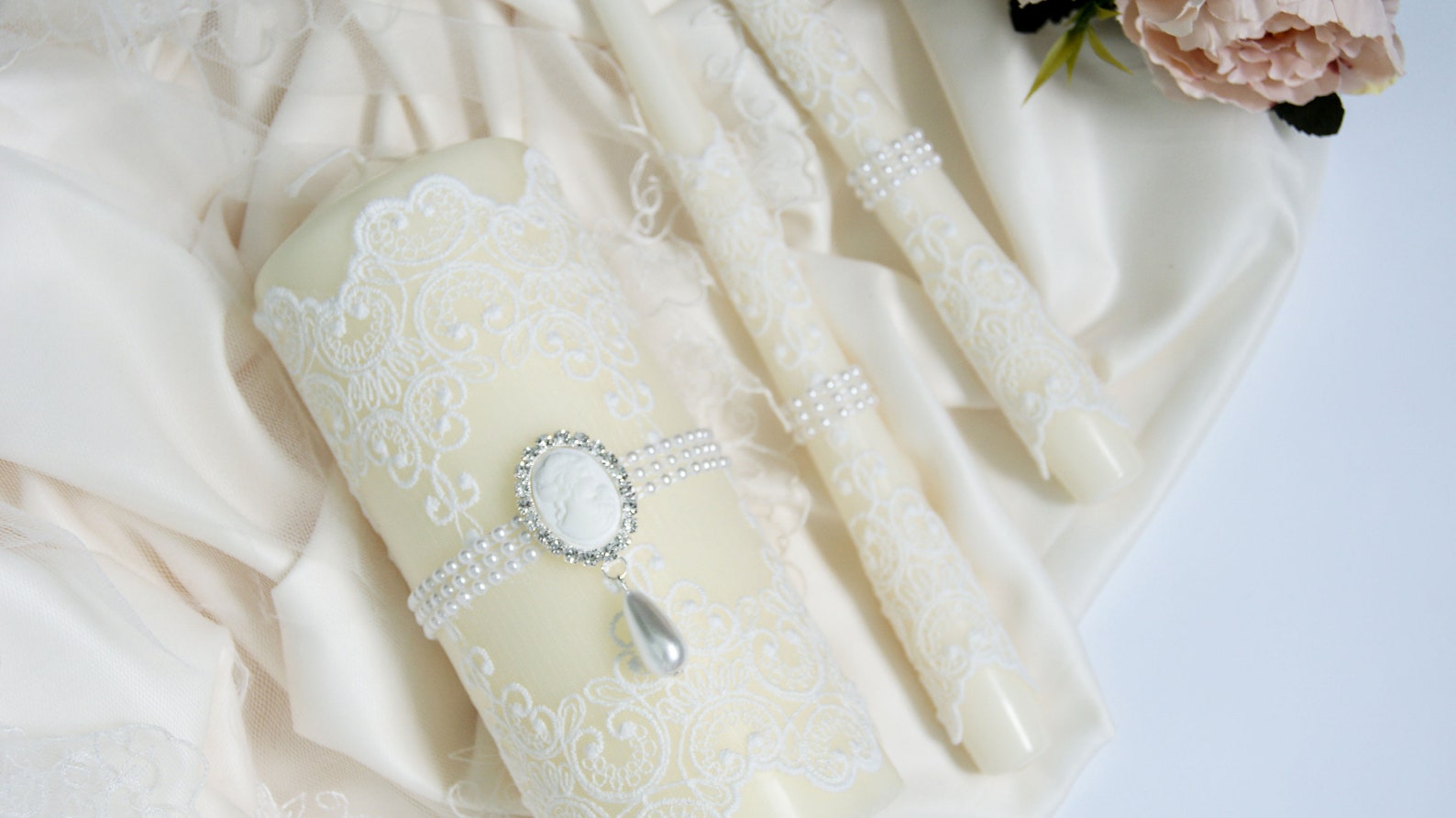 Lace Unity Candle Set Ivory Wedding Unity Candle Ceremony - Etsy