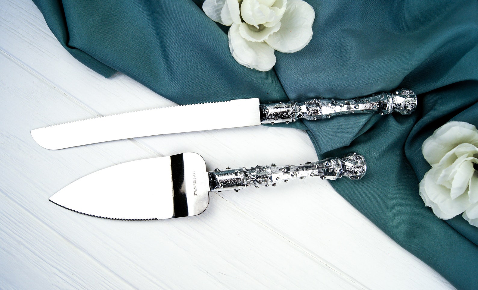 Wedding Cake Cutting Set Silver Crystal Wedding Cake Serving | Etsy