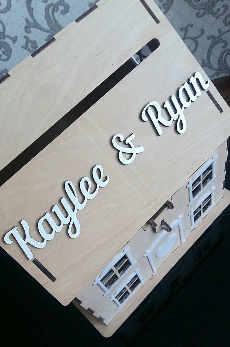 Personalized wedding card box house Wood envelope box Rustic | Etsy