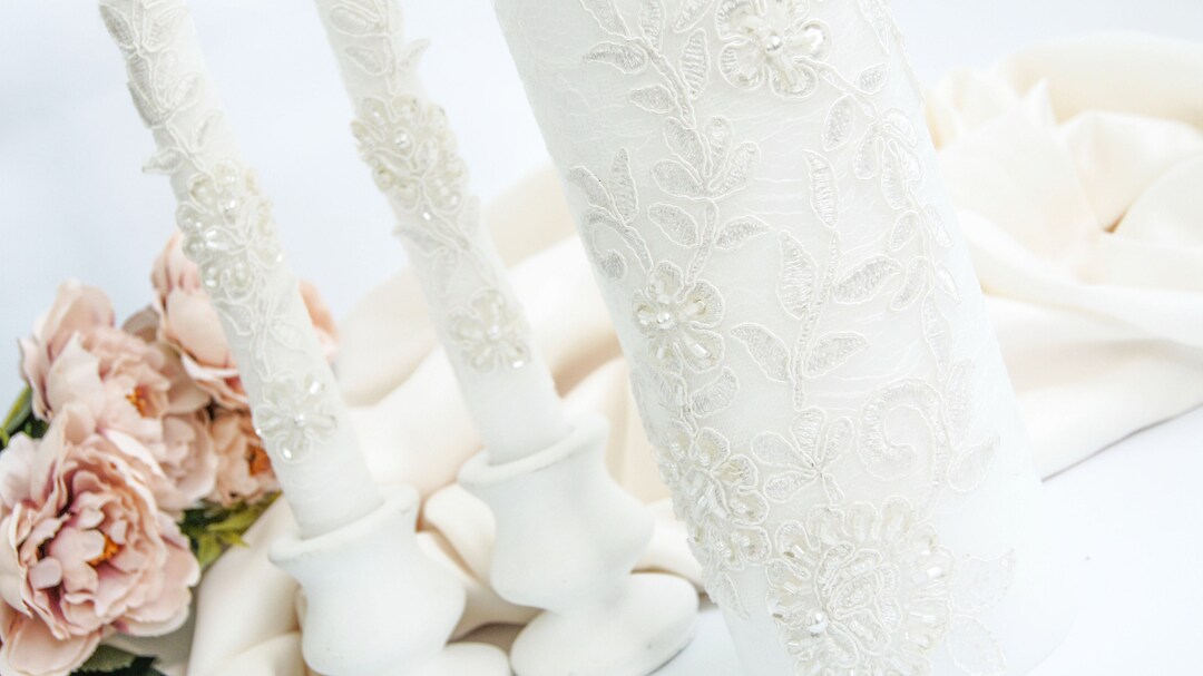 Lace Unity Candle Wedding Unity Candle Set Wedding Unity Idea Wedding ...