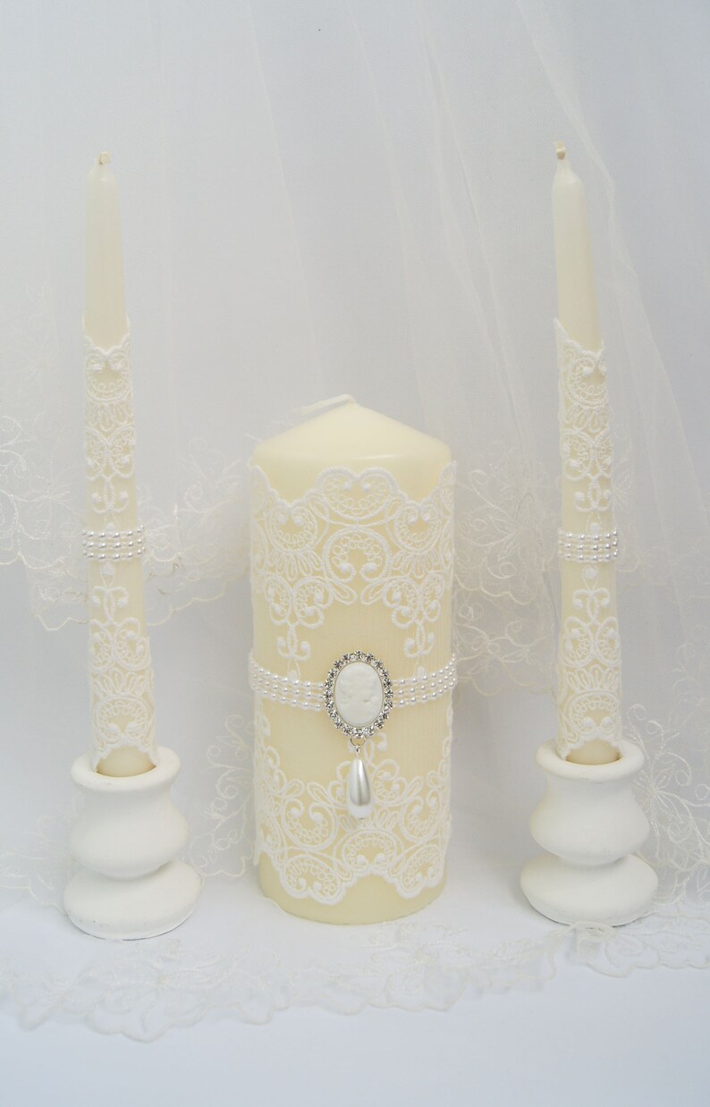 Lace Unity Candle Set Ivory Wedding Unity Candle Ceremony - Etsy