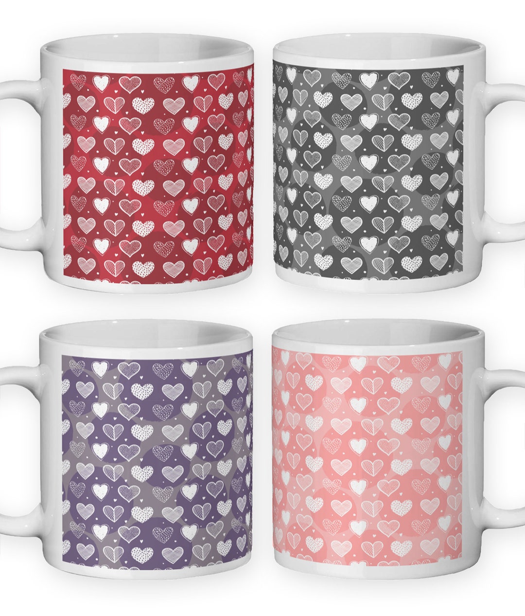4x Colour Heart Pattern Mug Designs Perfect for Valentines - Etsy