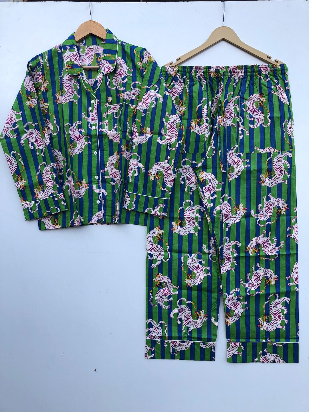 Tiger Print Pj Set Cotton Pajama Set Night Wear Bridesmaid - Etsy