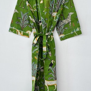 Trending Jungle Forest Print Kimono, Tiger Robe, Robes, Cotton Kimono ...