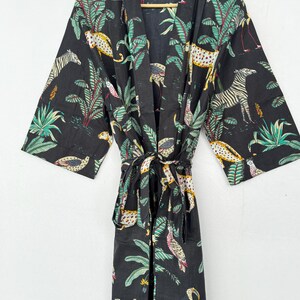 Trending Jungle Forest Print Kimono, Tiger Robe, Robes, Cotton Kimono ...