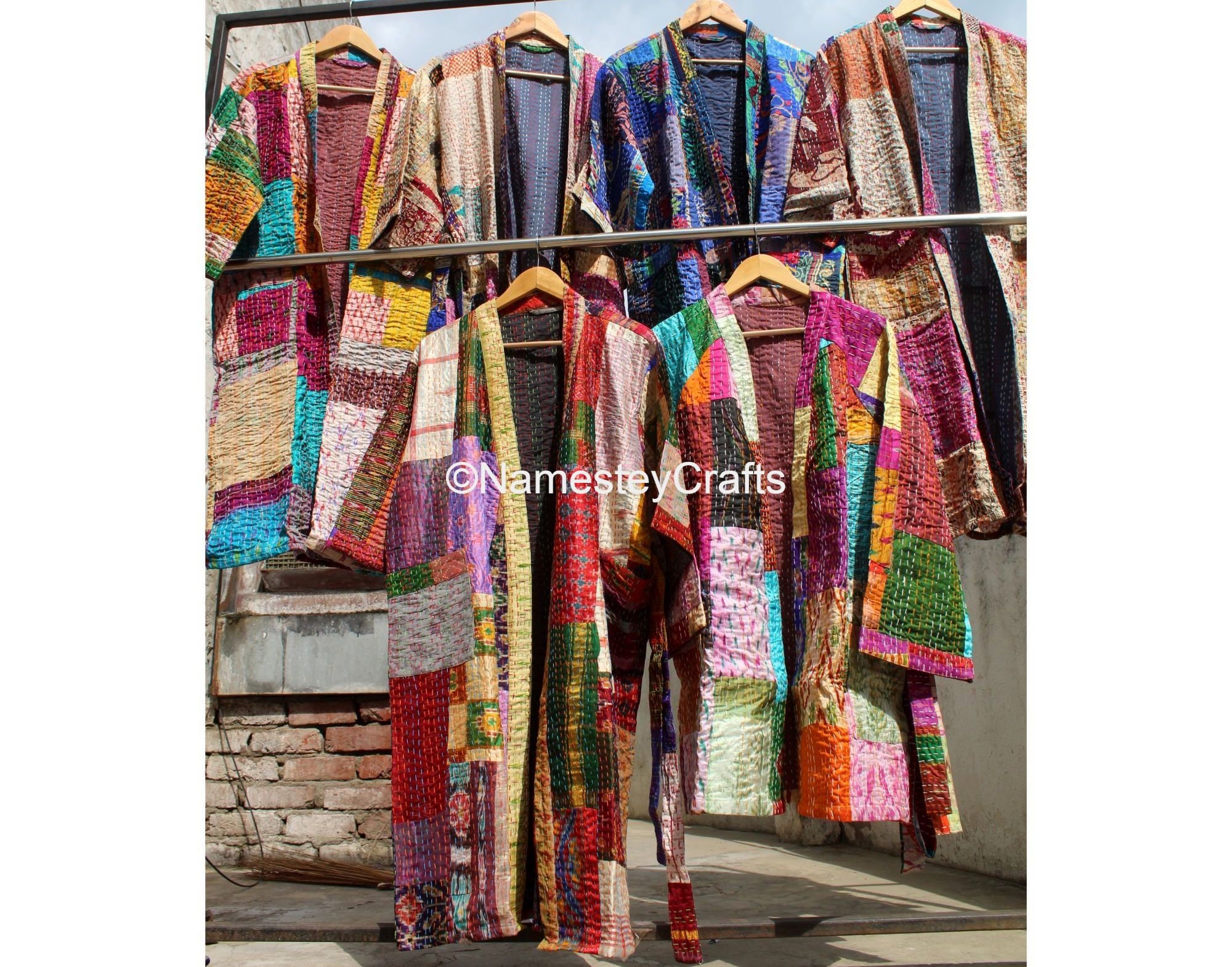 Vintage Silk Sari Kantha Kimono Robes Lover Recycled Dressing Gowns ...