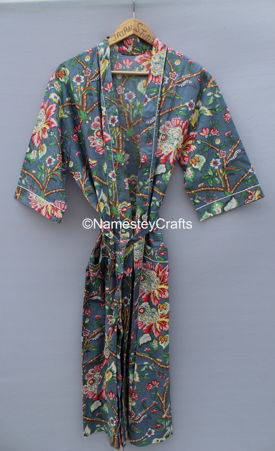 Block Print Robes Cotton Kimono Robe Kimono Robes Dressing Gown Women's ...