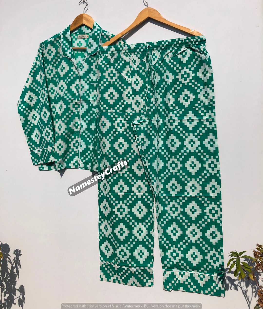 Womens Pure Cotton Block Print Pyjamas Dusty Rose Floral Pyjama's ...