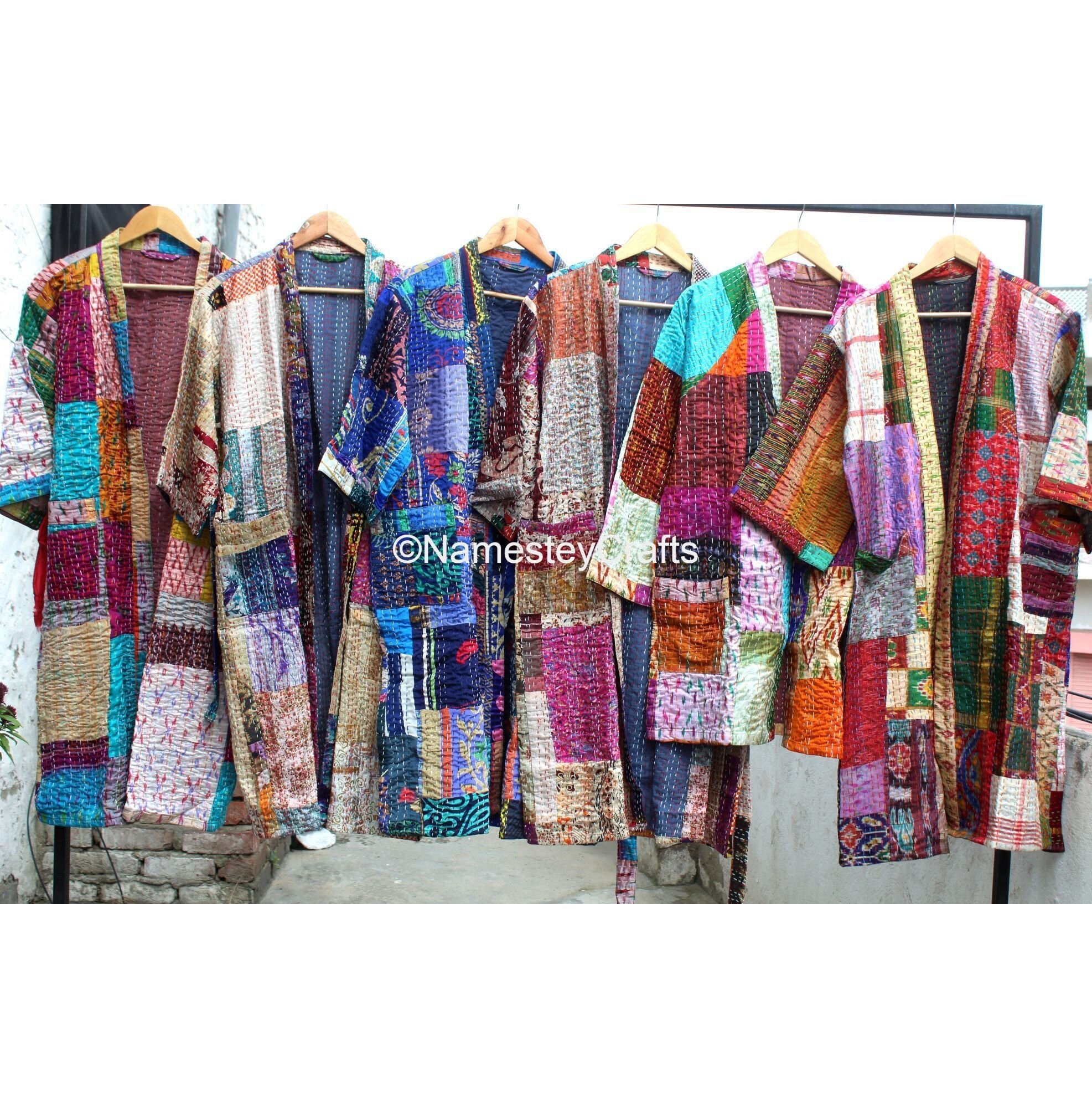 Vintage Silk Sari Kantha Kimono Robes Lover Recycled Dressing Gowns ...