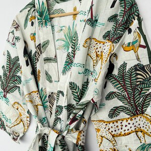 Trending Jungle Forest Print Kimono, Tiger Robe, Robes, Cotton Kimono ...