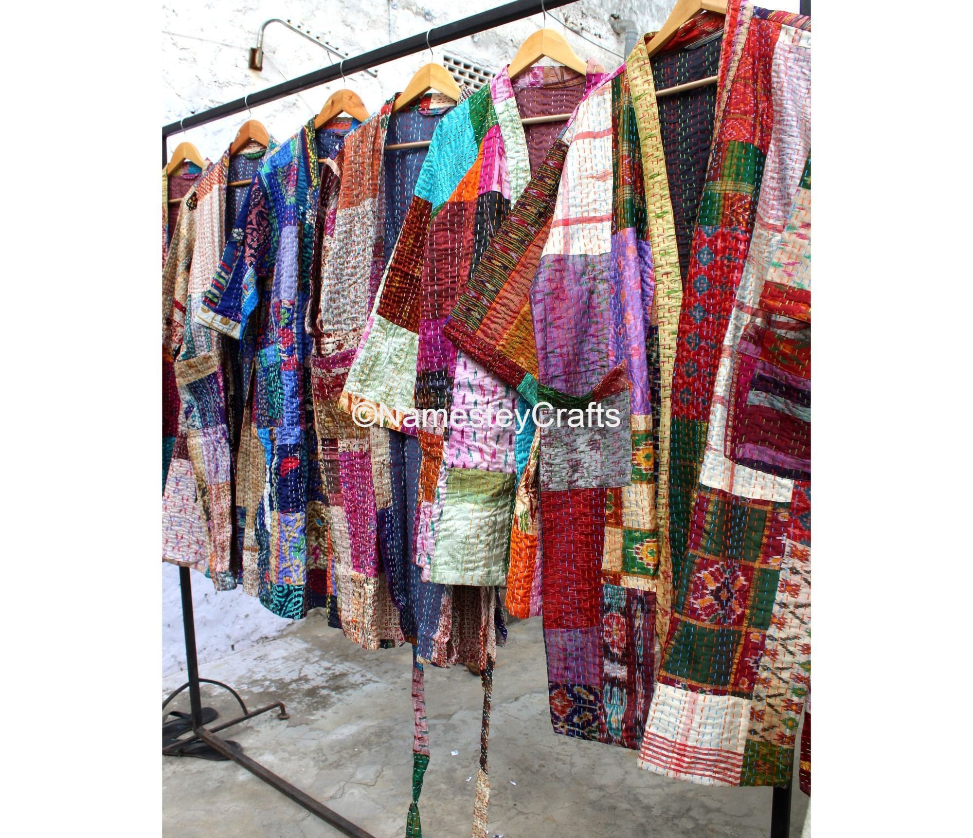 Vintage Silk Sari Kantha Kimono Robes Lover Recycled Dressing Gowns ...