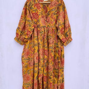 Floral Hand Block Print Kyra Midi Dress | Bohemian Cotton Dress Dresses ...