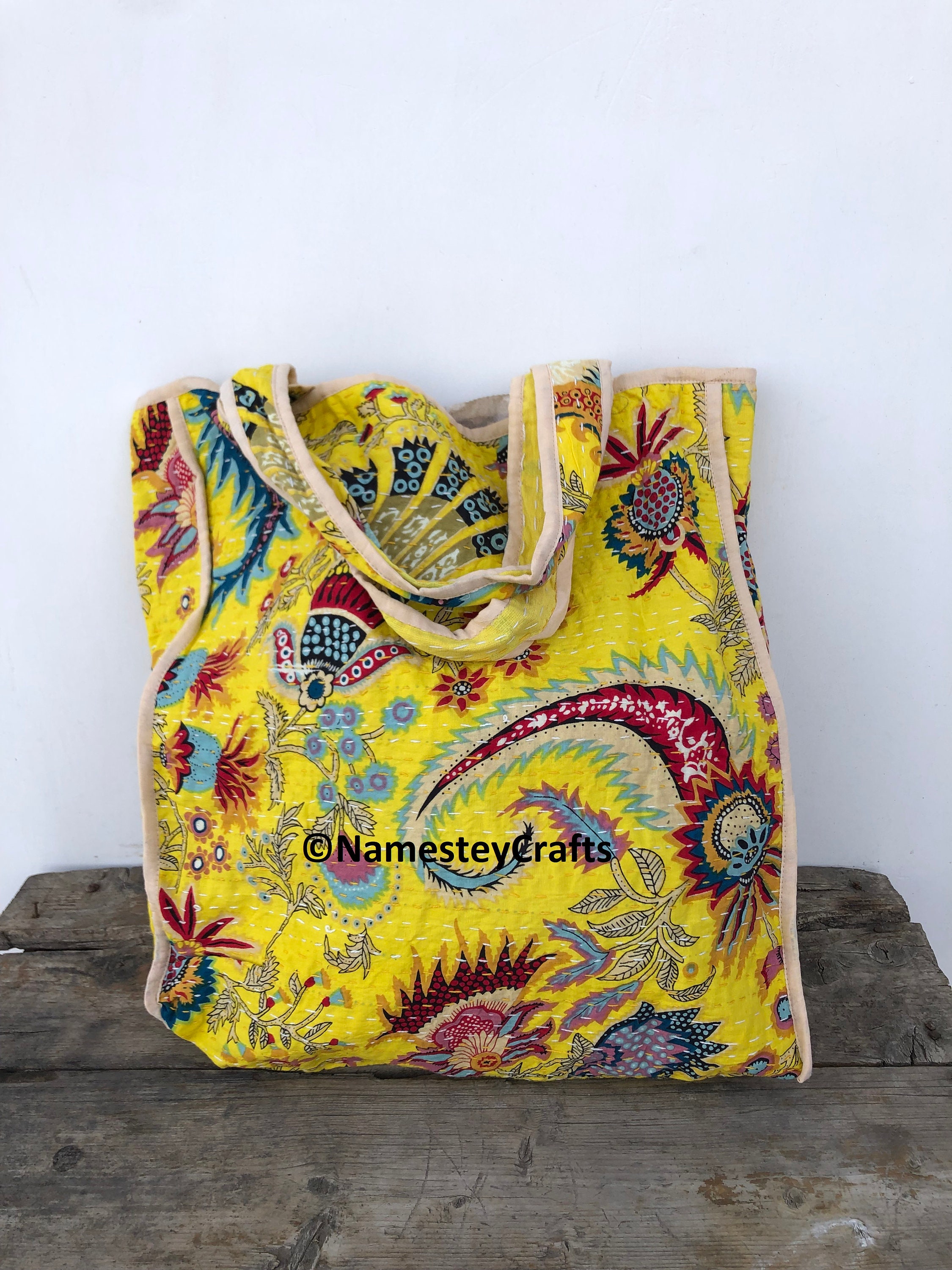 Printed Kantha Bag Tote Bag Hand Stitch Bag Carry Bag Woman - Etsy