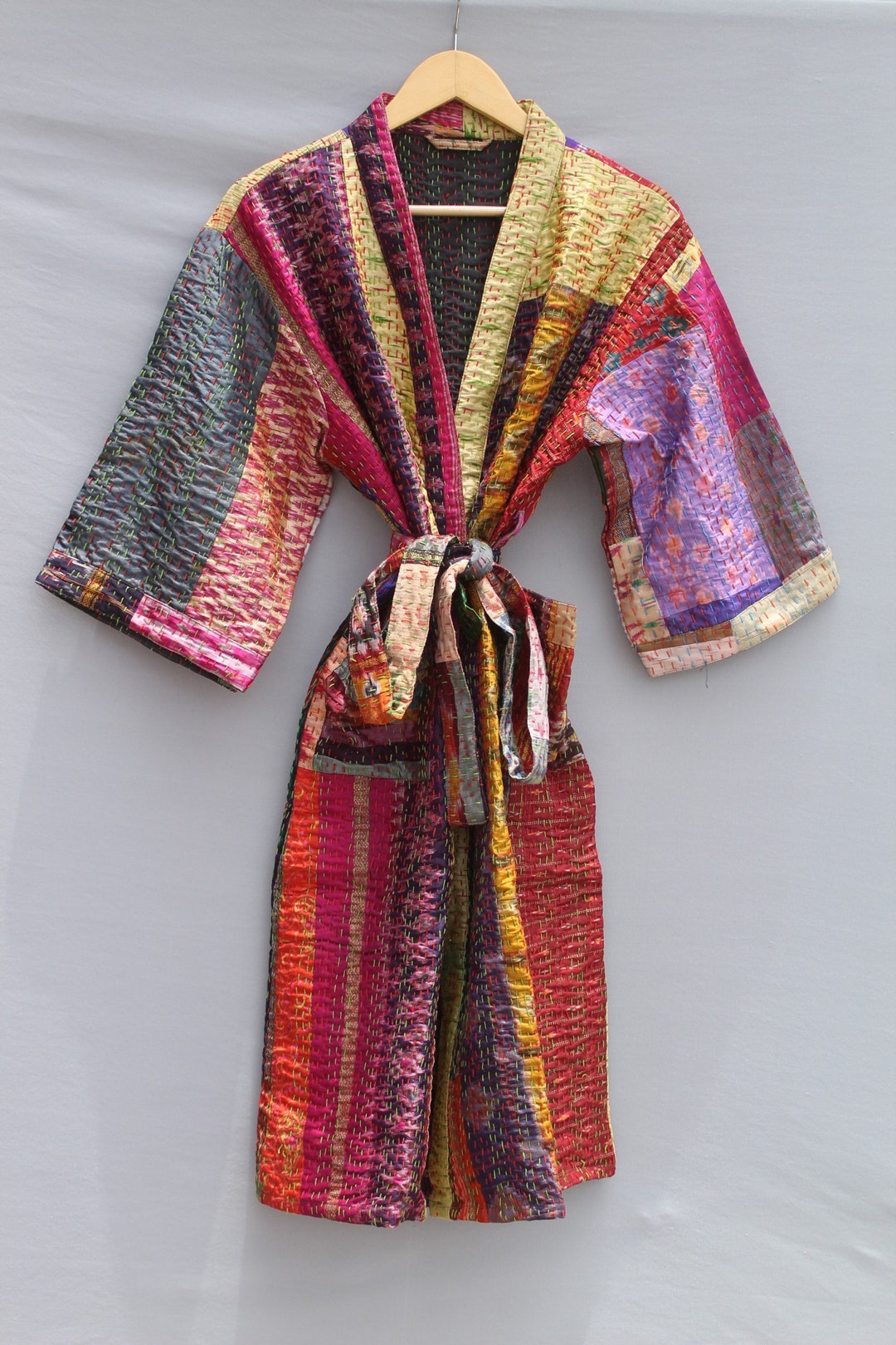 Vintage Silk Sari Kantha Kimono Robes Lover Recycled Dressing - Etsy
