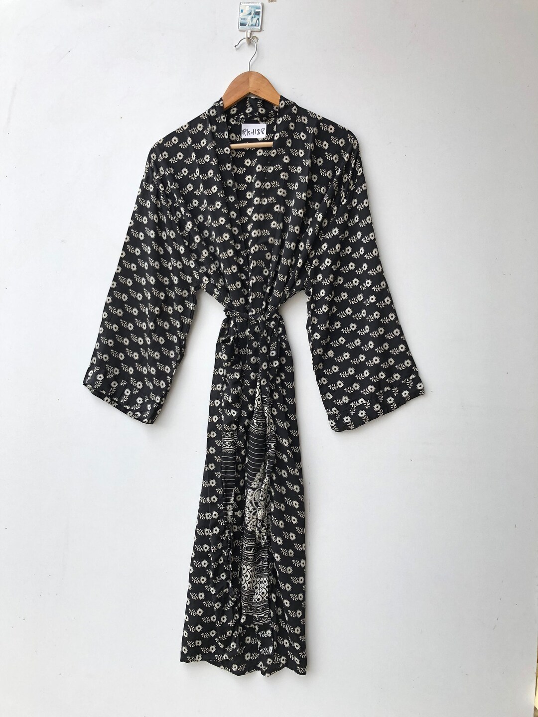 New Silk Sari Boho Kimono Regal House Robe Luxury Lounge Digital Print ...