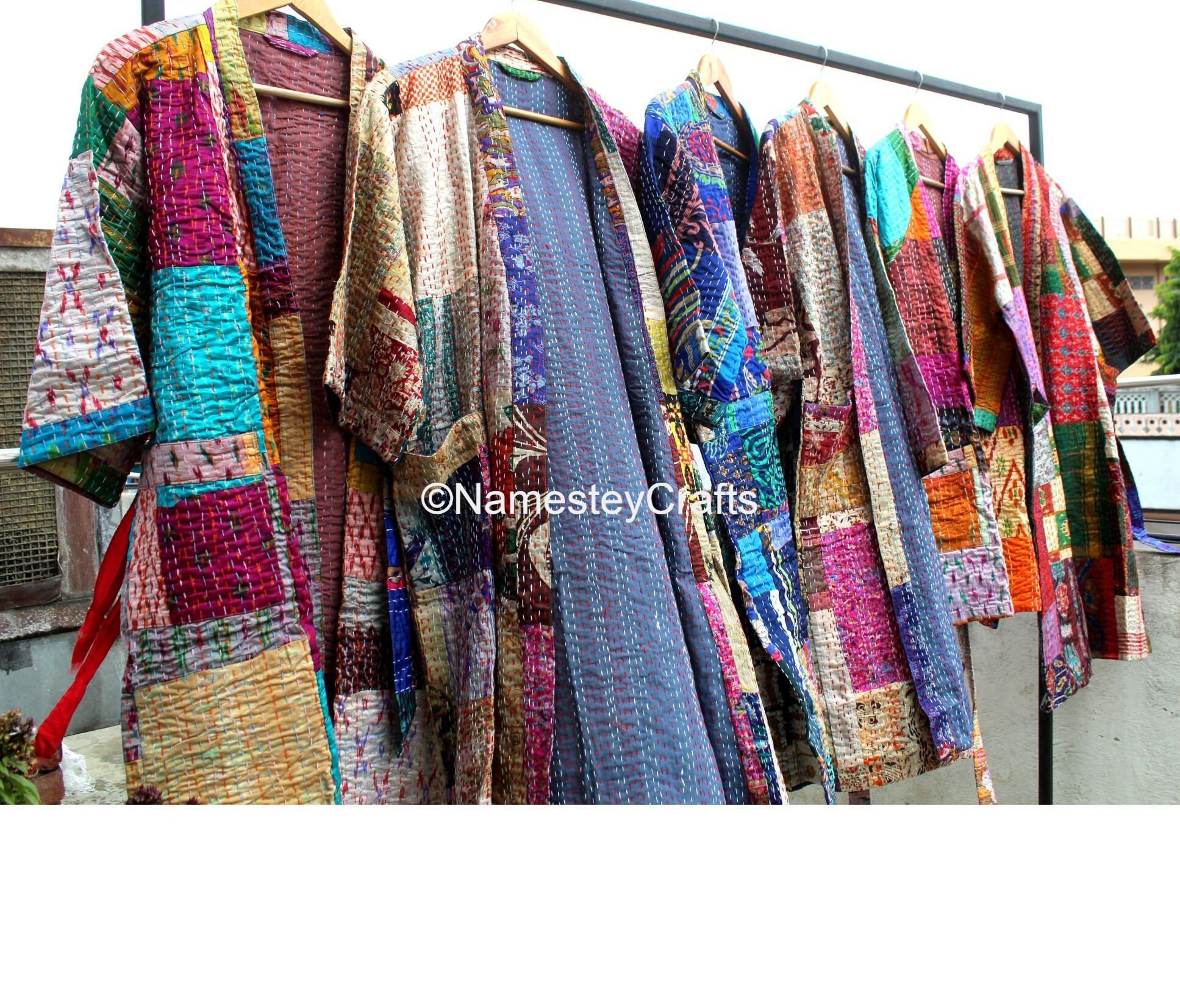 Vintage Silk Sari Kantha Kimono Robes Lover Recycled Dressing Gowns ...