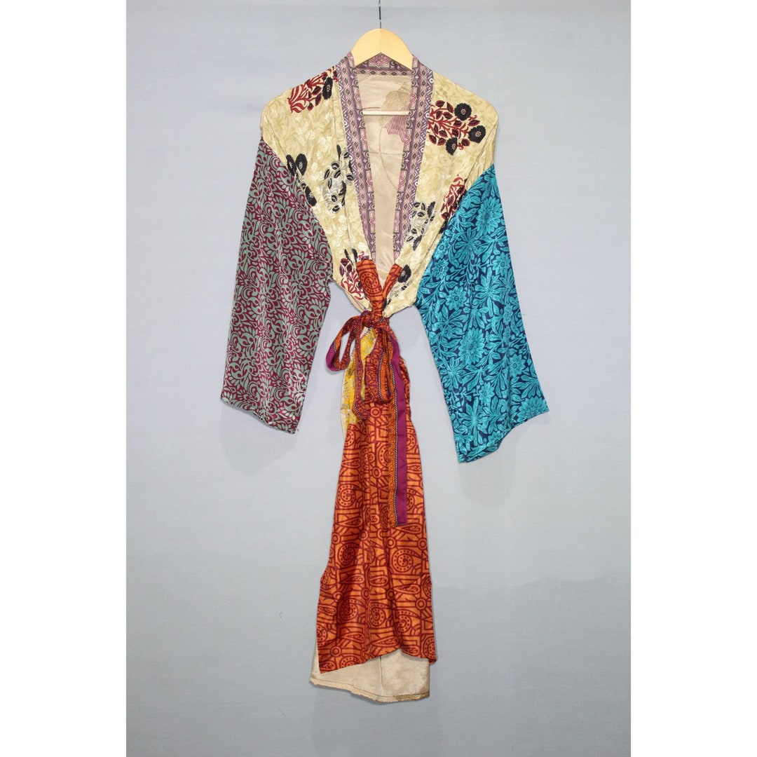 Recycle Silk Kimono Robe, Long Silk Kimono Robe for Women's, Honeymoon ...