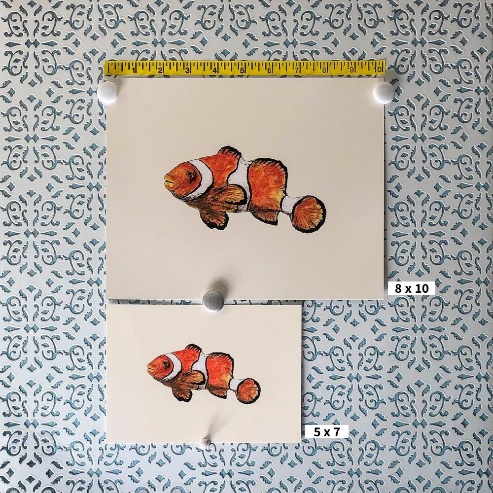 Clownfish, Fish Art Print 5x7 Animal Watercolor Illustration, Home Wall ...