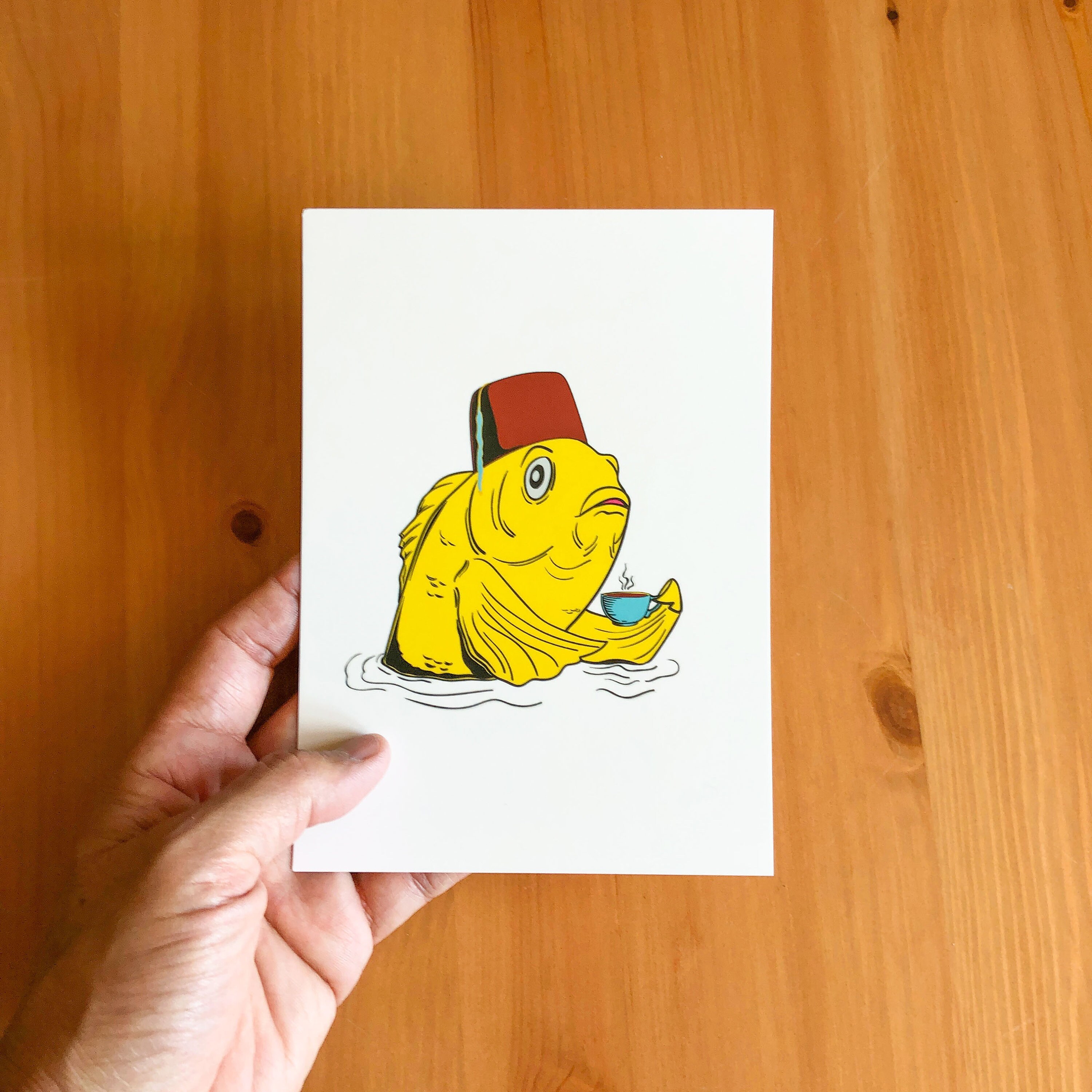Fez Fish, Bright White, Art Print 5x7 Animal Illustration, Home Wall ...