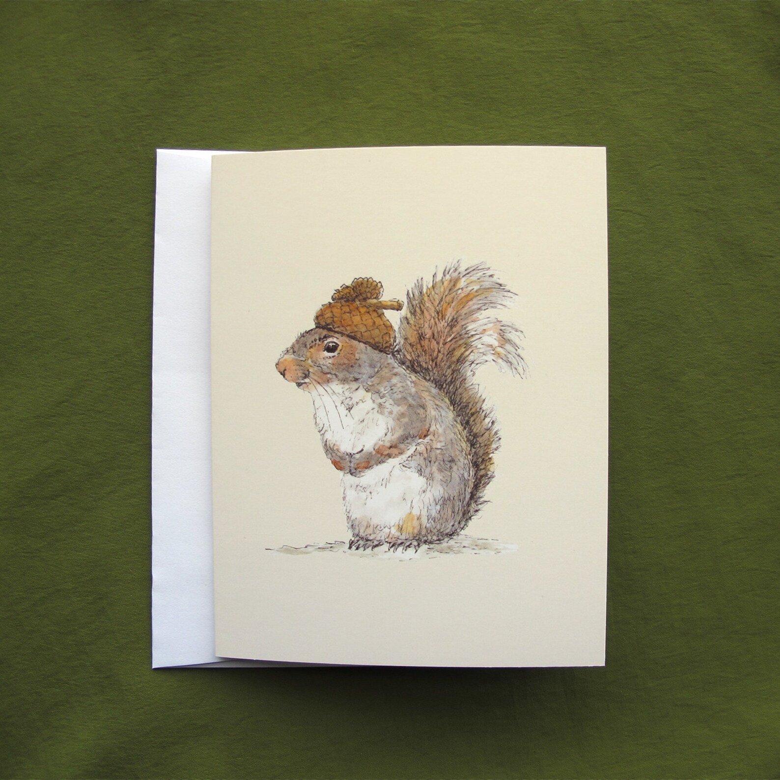 Acorn Hat Squirrel Card Squirrel Art Stationery - Etsy