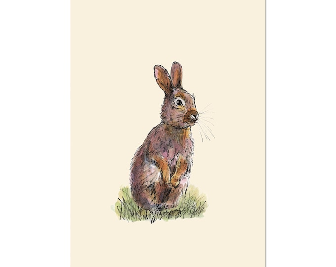Rabbit, Art Gift Print 5x7 Animal Watercolor Illustration, Home Wall ...