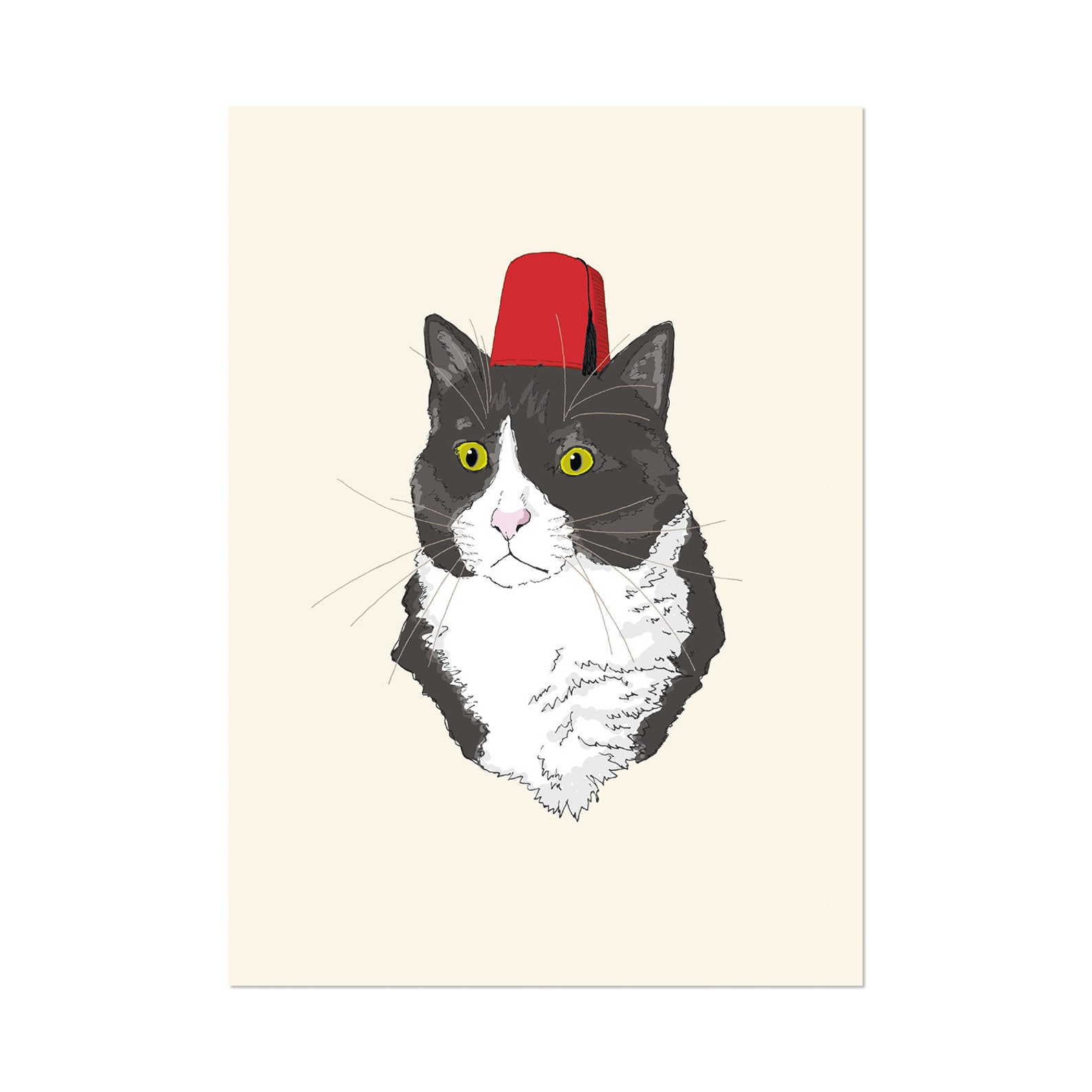Fez Hat Cat, Art Print 5x7 Animal Illustration, Home Wall Decor - Etsy