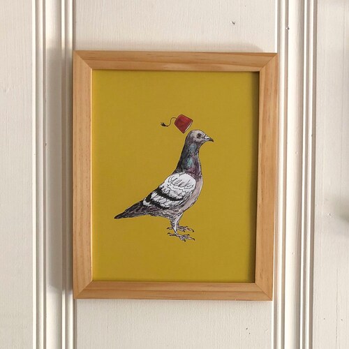 Unflappable Pigeon Fez Bird Art Print 5x7 Animal Watercolor - Etsy