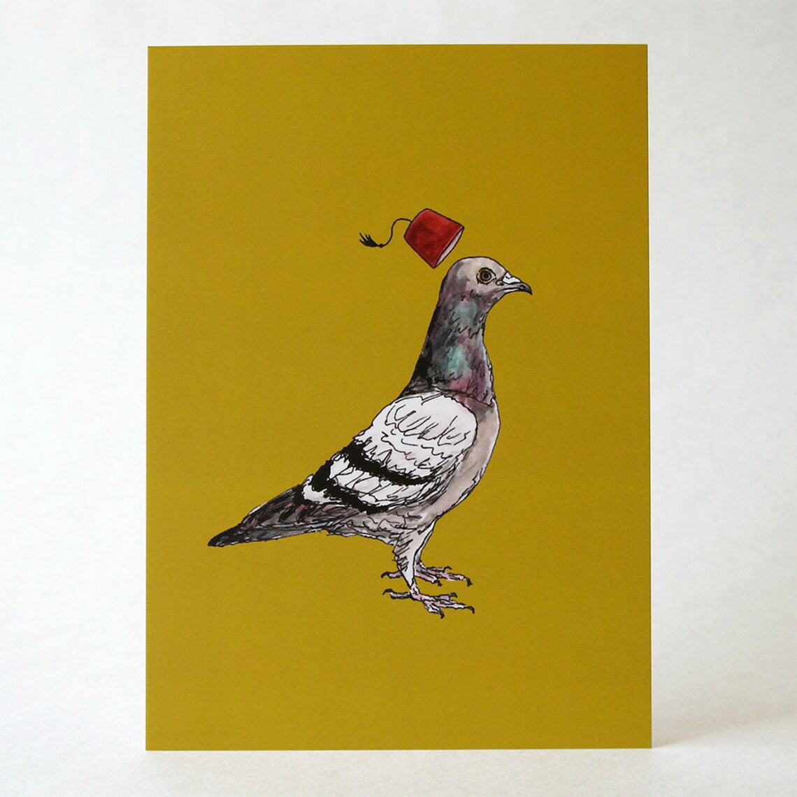 Unflappable Pigeon Fez Bird Art Print 5x7 Animal Watercolor - Etsy