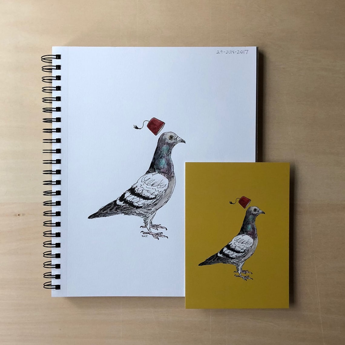 Unflappable Pigeon, Fez Bird Art Print 5x7 Animal Watercolor ...