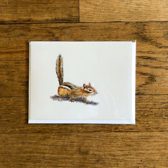 Curious Chipmunk Card Chipmunk Art Stationery | Etsy