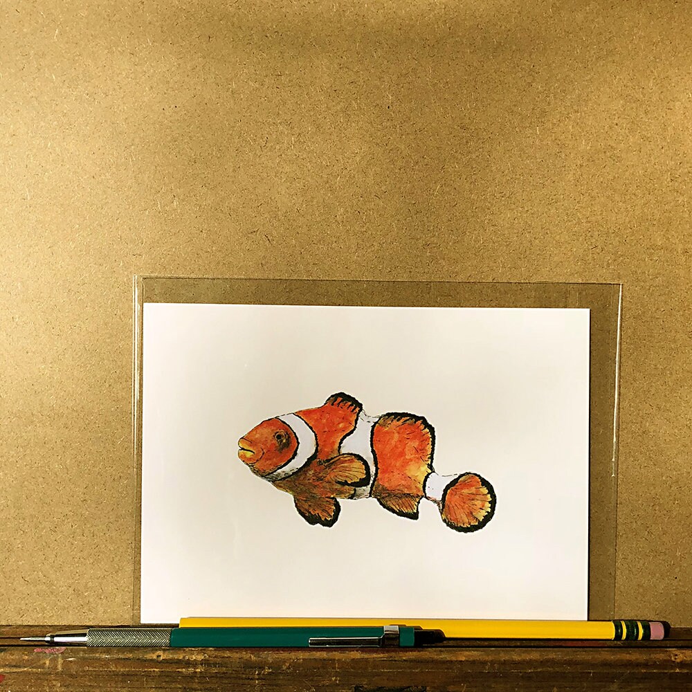 Clownfish fish art print 5x7 Animal Watercolor Illustration | Etsy